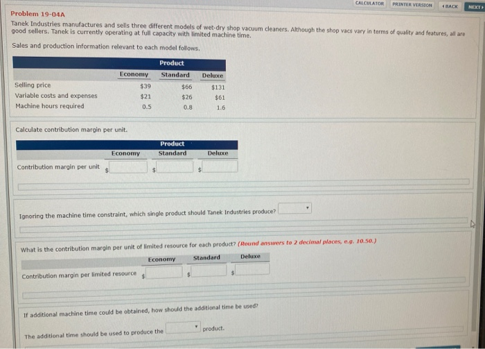 Solved CALCULATOR PRINTER VERSION BACK NEXT Problem 19-04A | Chegg.com