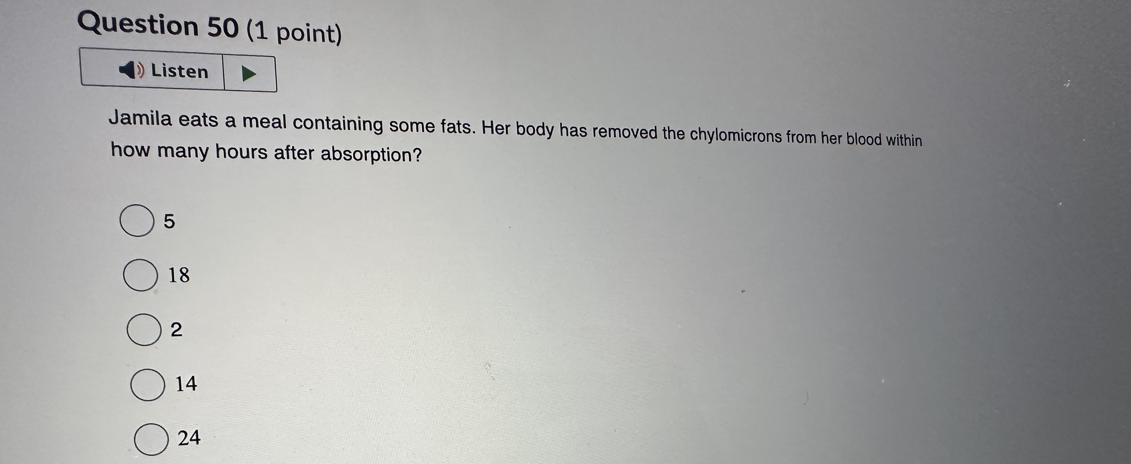 Solved Question 50 (1 ﻿point)ListenJamila eats a meal | Chegg.com