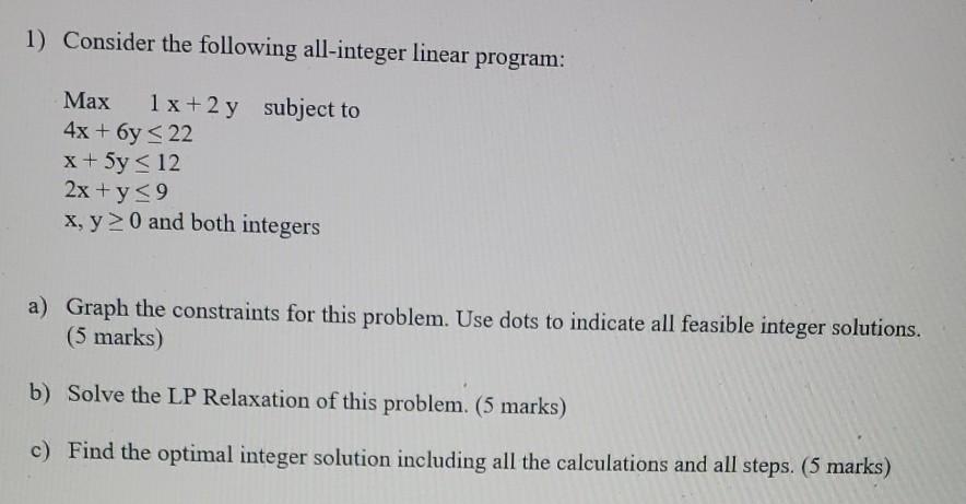 Solved 1) Consider the following all-integer linear program: | Chegg.com