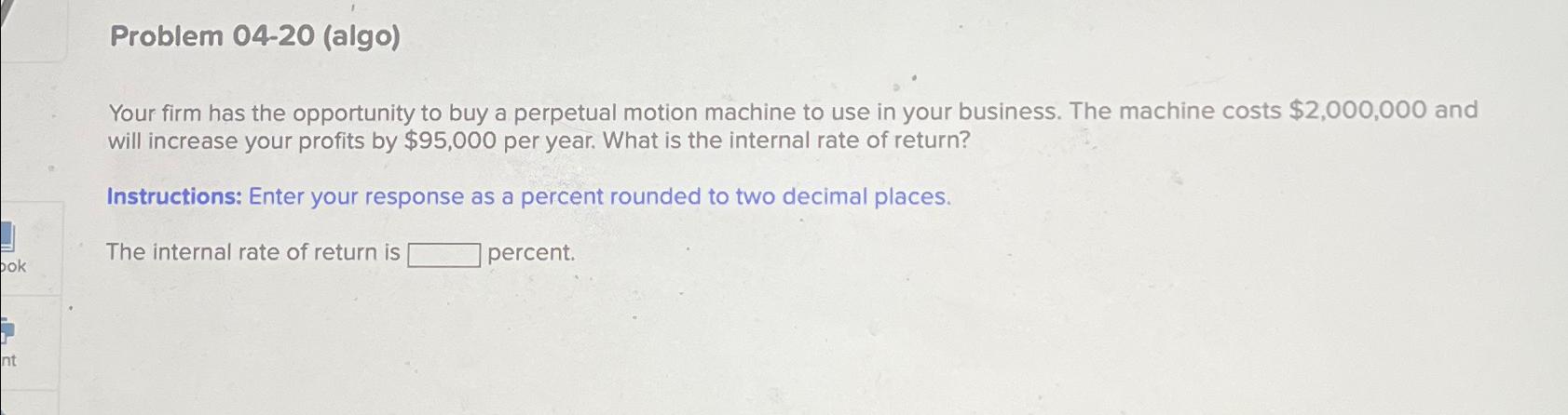 Solved Problem 04-20 (algo)Your firm has the opportunity to | Chegg.com