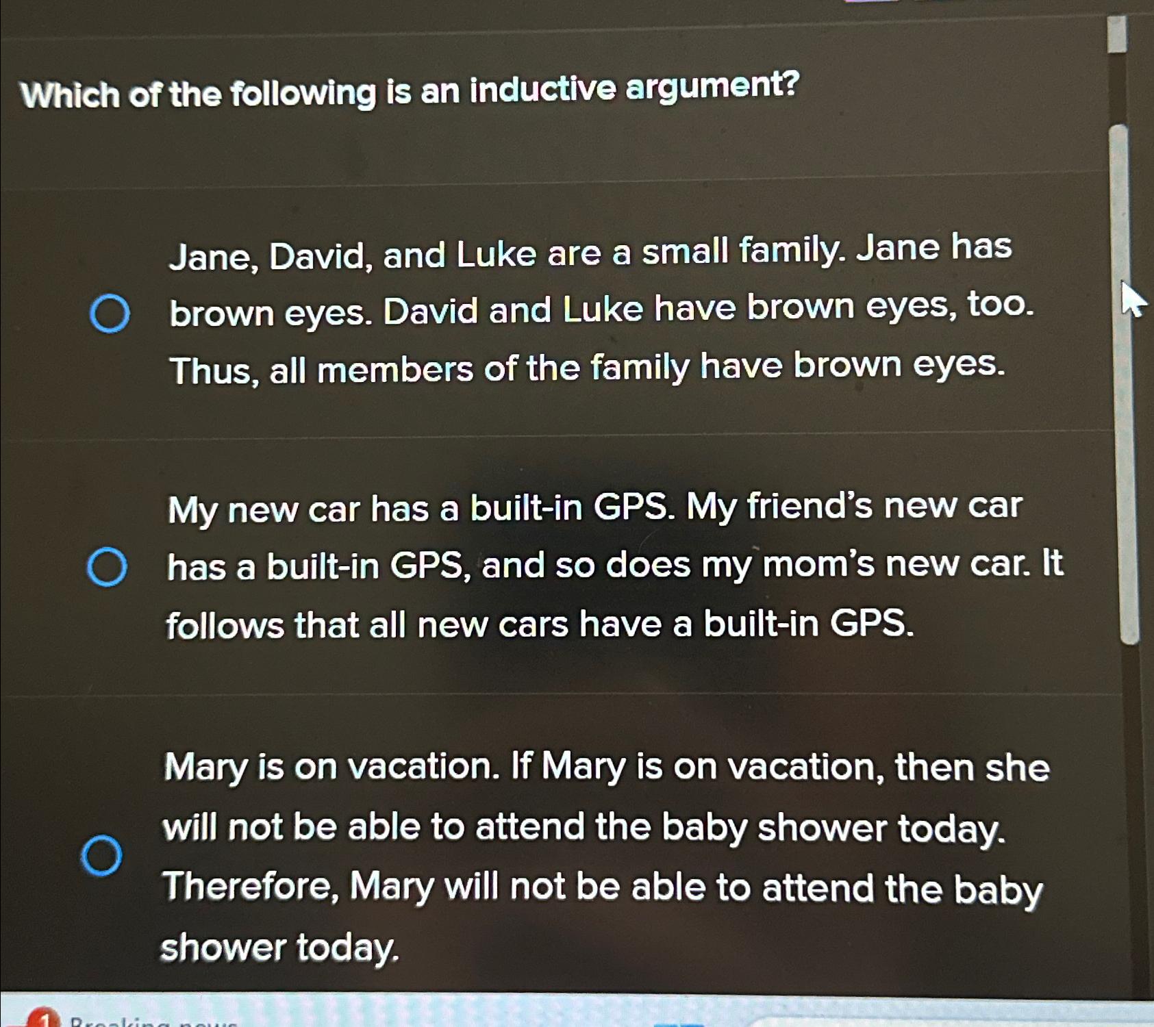 Solved Which of the following is an inductive argument?Jane, | Chegg.com