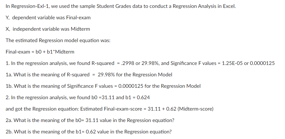 Solved In Regression-Exl-1, ﻿we used the sample Student | Chegg.com