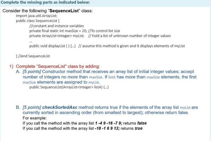 Solved Consider the following "SequenceList" class: import | Chegg.com