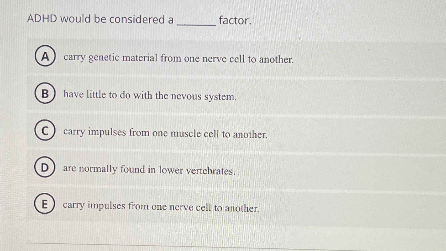 Solved ADHD would be considered a factor.carry genetic | Chegg.com