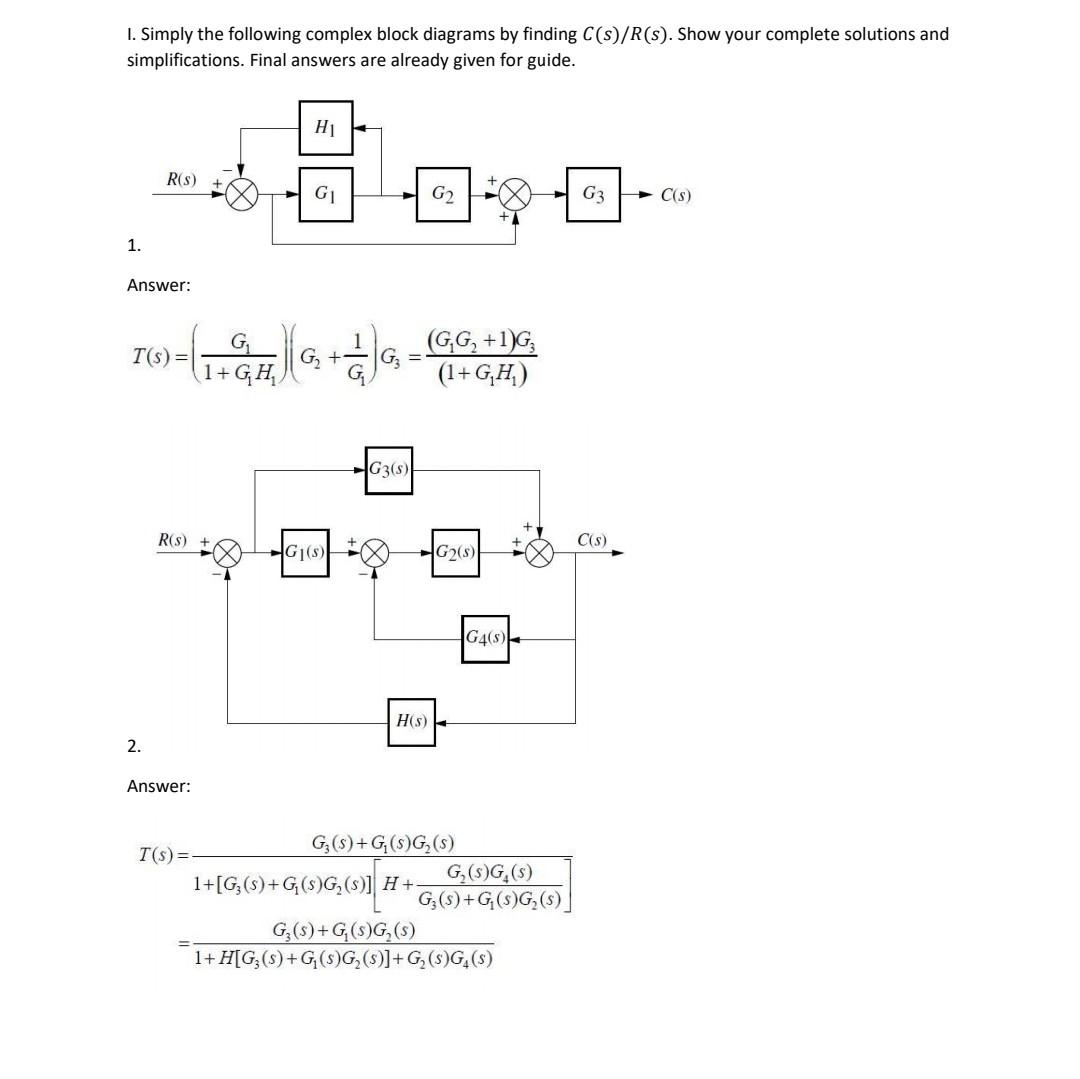 Solved 1. Simply the following complex block diagrams by | Chegg.com