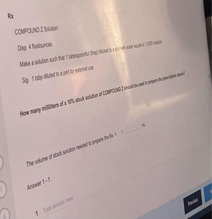 Solved Rx COMPOUND Z Solution Disp 4 fluidounces Make a | Chegg.com