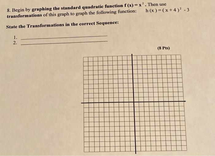 Solved 8. Begin by graphing the standard quadratic function | Chegg.com