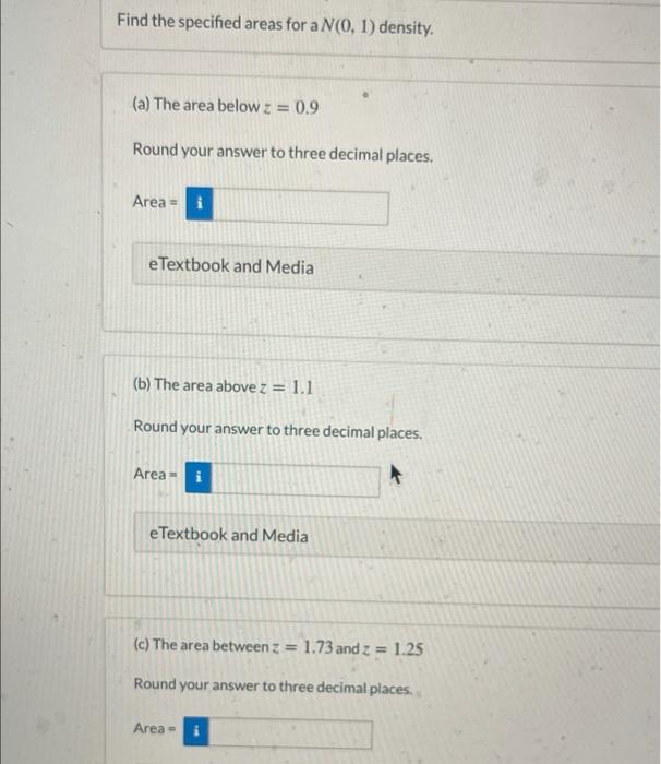 Solved Find the specified areas for a N(0, 1) density. (a) | Chegg.com
