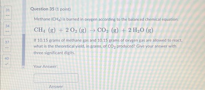 Solved Methane (CH4) is burned in oxygen according to the | Chegg.com