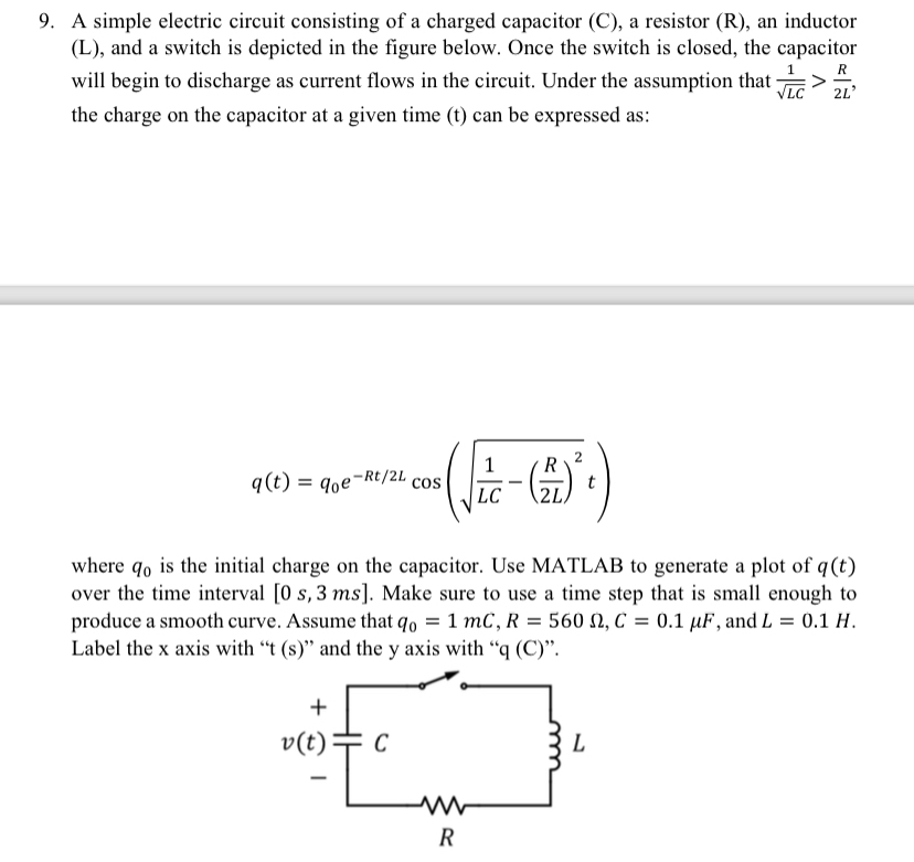Solved Do in MATLABA simple electric circuit consisting of a | Chegg.com