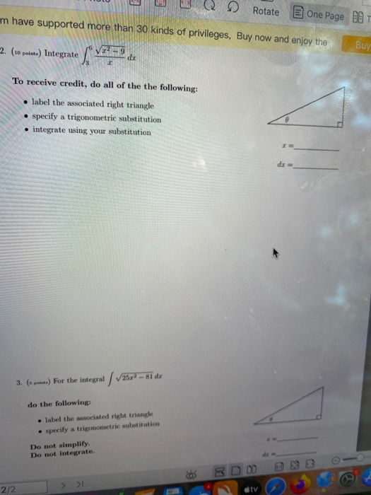 Solved Math 156 Trigonometric Substitution 2 Homework (20 | Chegg.com