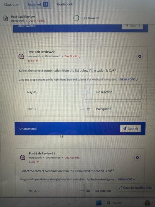 Post-Lab Review15 Homework * Unanswered * Dup Nov8th, | Chegg.com
