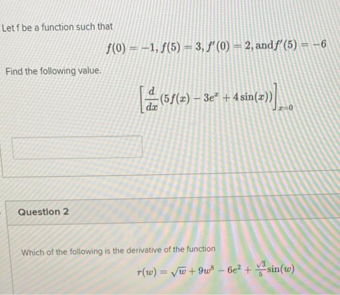 Solved Let f be a function such that f(0) = -1, f(5) = 3, | Chegg.com