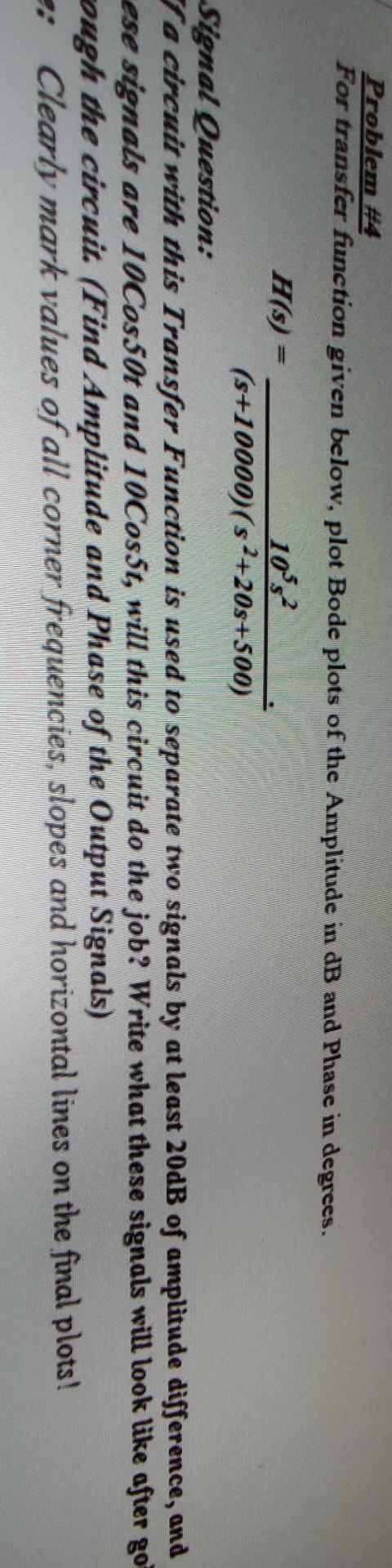 Solved Problem #4 For transfer function given below, plot | Chegg.com
