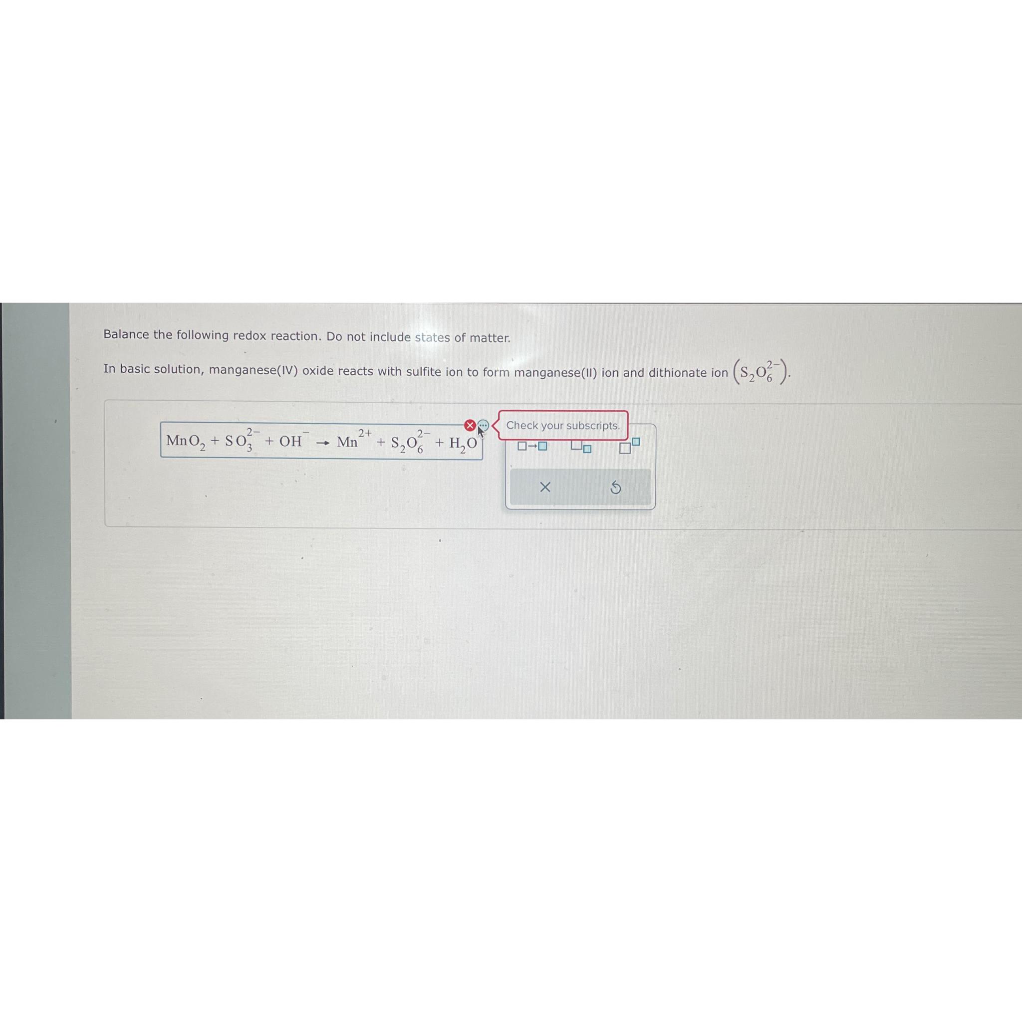 Solved Balance the following redox reaction. Do not include | Chegg.com
