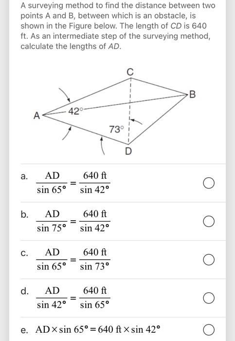 Solved A surveying method to find the distance between two | Chegg.com