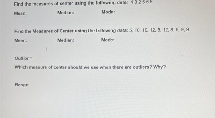 Solved Find the measures of center using the following data: | Chegg.com