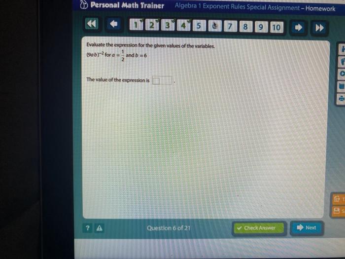 Solved Personal Math Trainer Algebra 1 Exponent Rules | Chegg.com