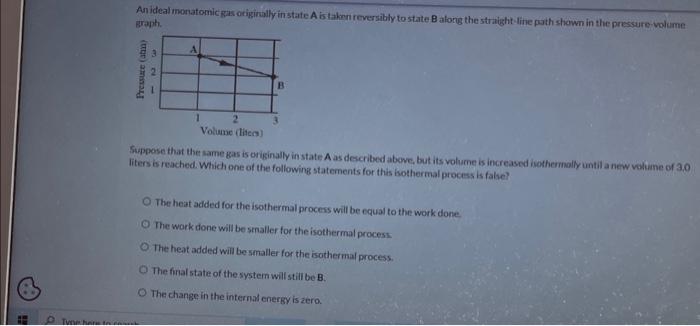 Solved An ideal monatomic gas originally in state A is lahnn | Chegg.com