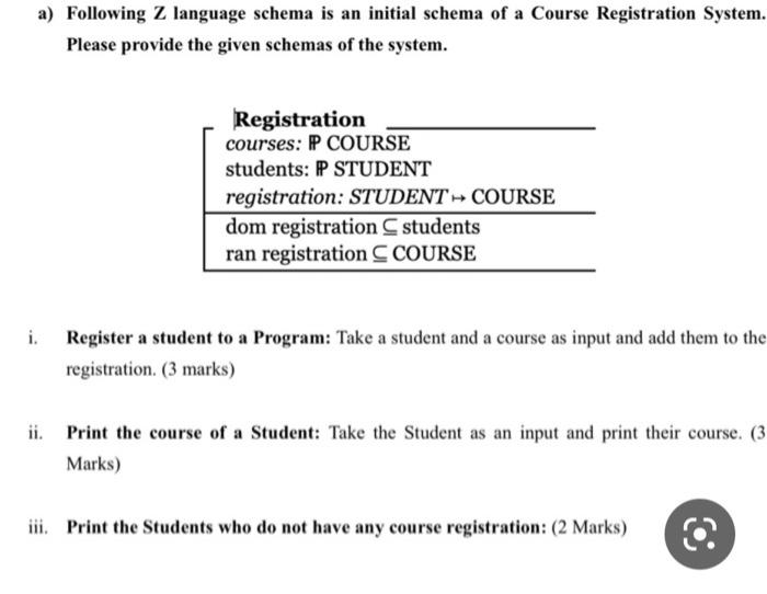 Solved a) Following Z language schema is an initial schema | Chegg.com