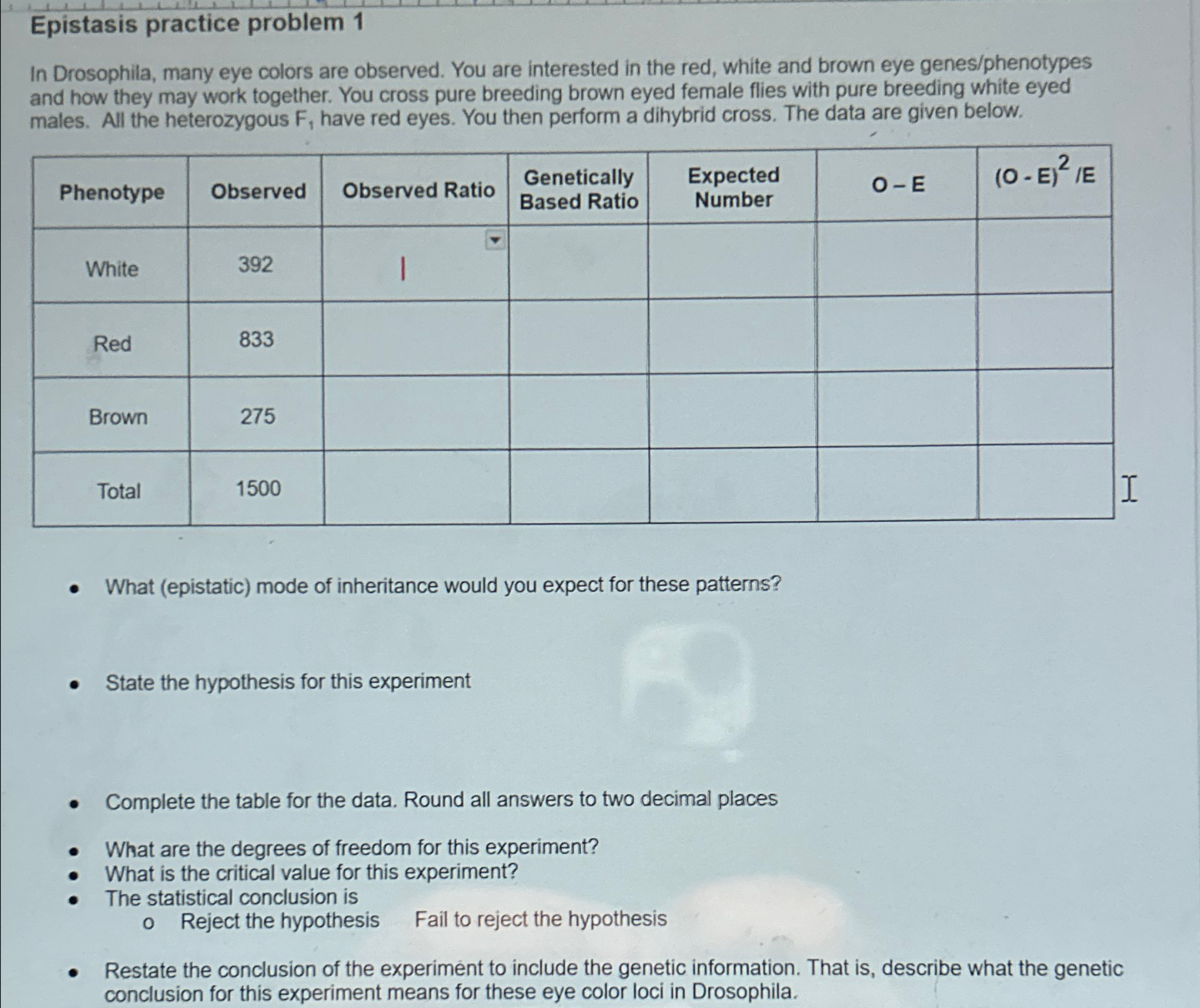 Solved Epistasis practice problem 1In Drosophila, many eye | Chegg.com