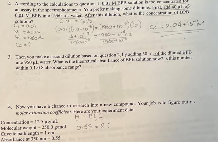 Solved 2. According to the calculations to question 1,0.01M | Chegg.com
