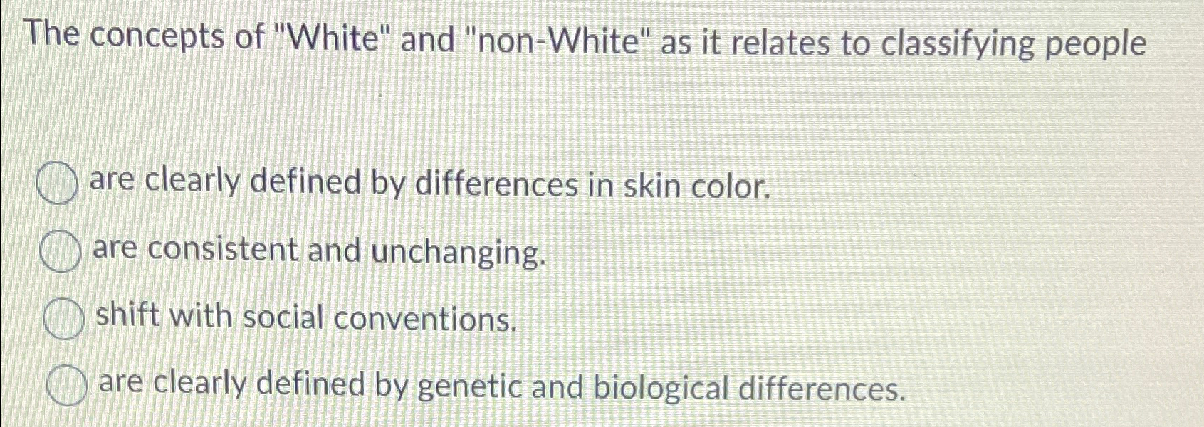 Solved The concepts of "White" and "non-White" as it relates | Chegg.com