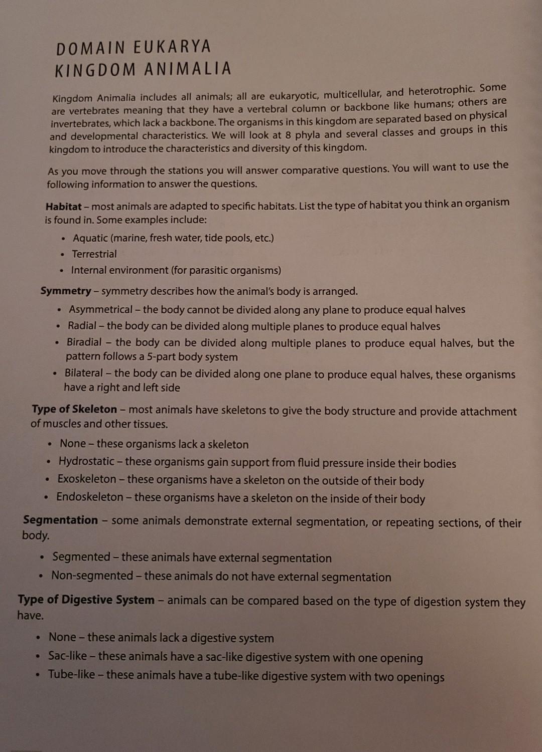 Solved DOMAIN EUKARYA KINGDOM ANIMALIA Kingdom Animalia | Chegg.com