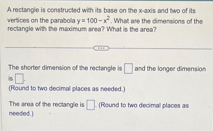 Solved A rectangle is constructed with its base on the | Chegg.com