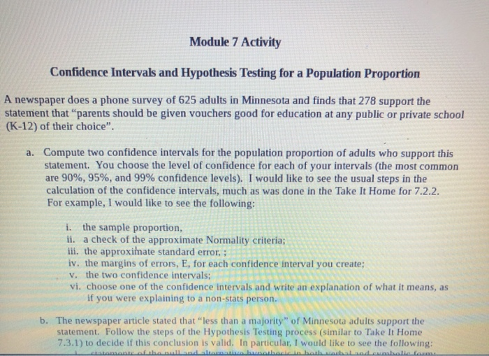 Solved Module 7 Activity Confidence Intervals and Hypothesis | Chegg.com