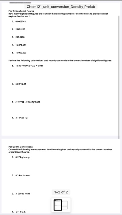 Solved Chem121_unit_conversion_Density _Prelab Part 1: | Chegg.com