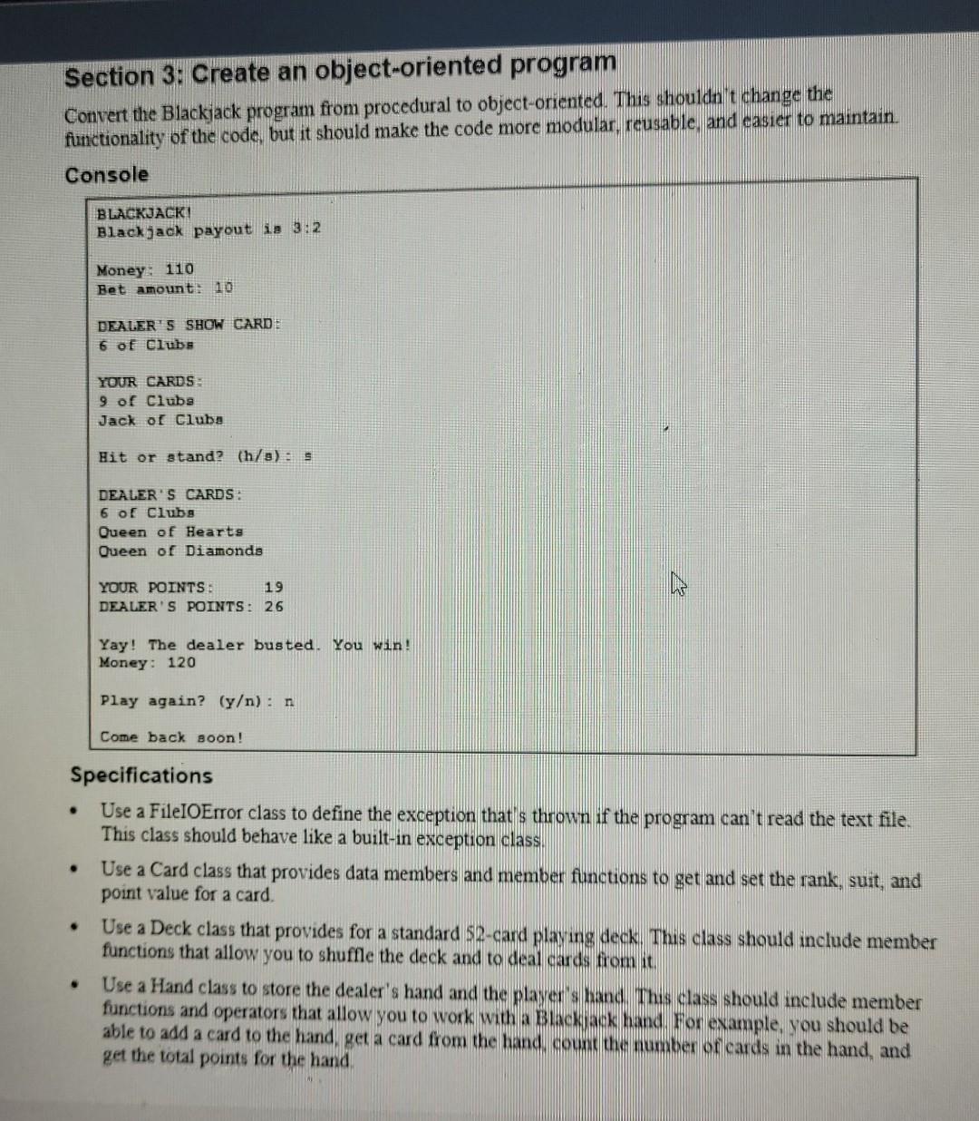 Solved Section 3: Create an object-oriented program Convert | Chegg.com