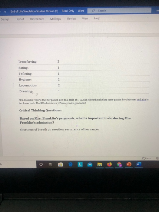 End of Life Simulation Student Version (1) - | Chegg.com
