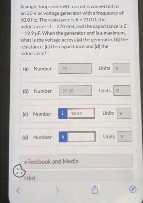 Solved A single-loop series RLC circuit is connected to an | Chegg.com