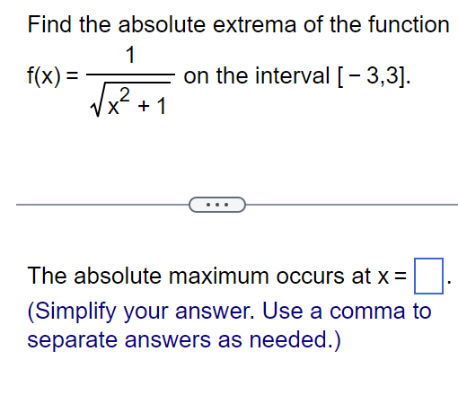 Solved Find the absolute extrema of the functionf(x)=1x2+12 | Chegg.com