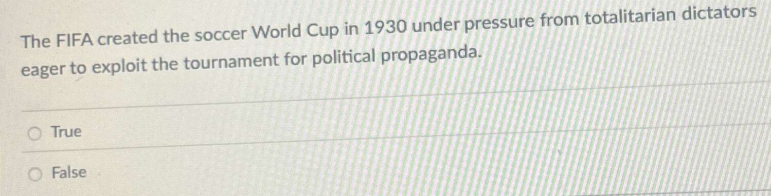 Solved The FIFA created the soccer World Cup in 1930 ﻿under | Chegg.com
