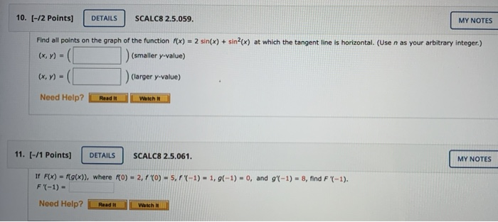 Solved 10. (-12 points] DETAILS SCALC8 2.5.059. MY NOTES | Chegg.com