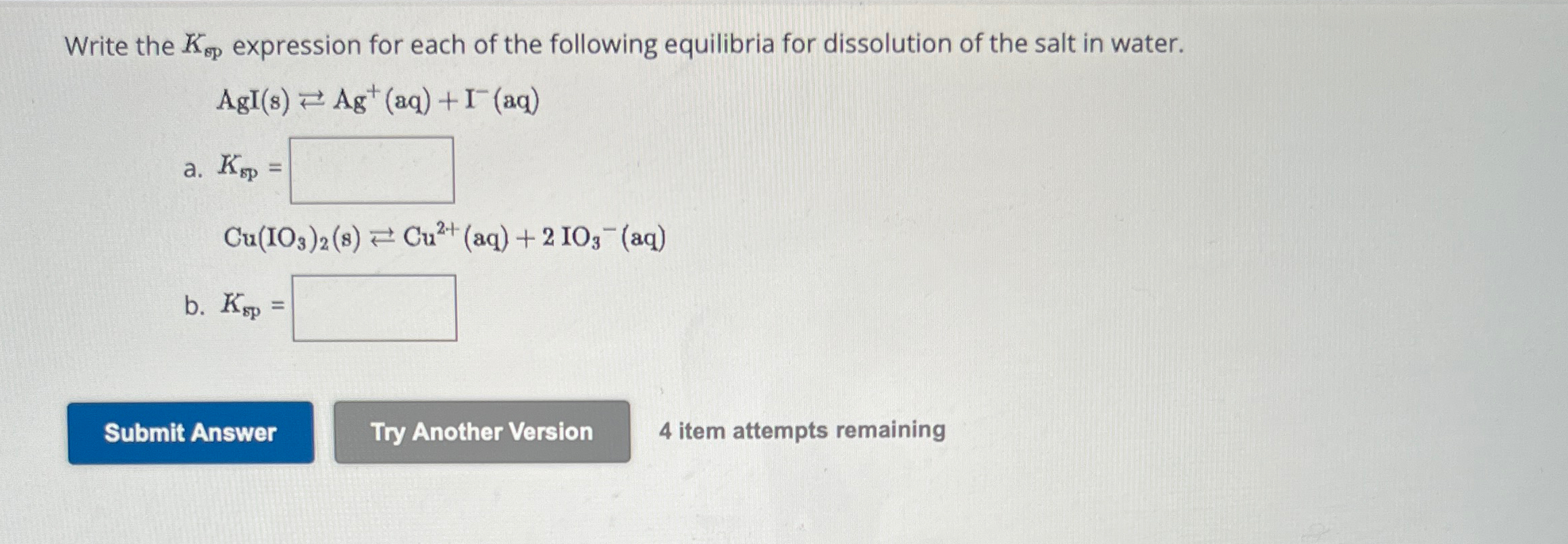 Solved Write the Ksp ﻿expression for each of the following | Chegg.com