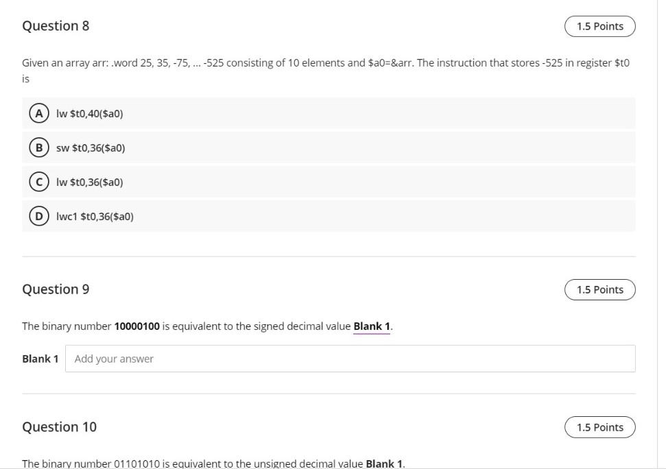 Solved Question 10 The binary number 01101010 is equivalent | Chegg.com