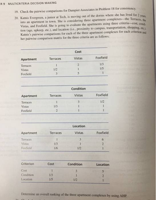 Solved R 9 MULTICRITERIA DECISION MAKING 19. Check the | Chegg.com