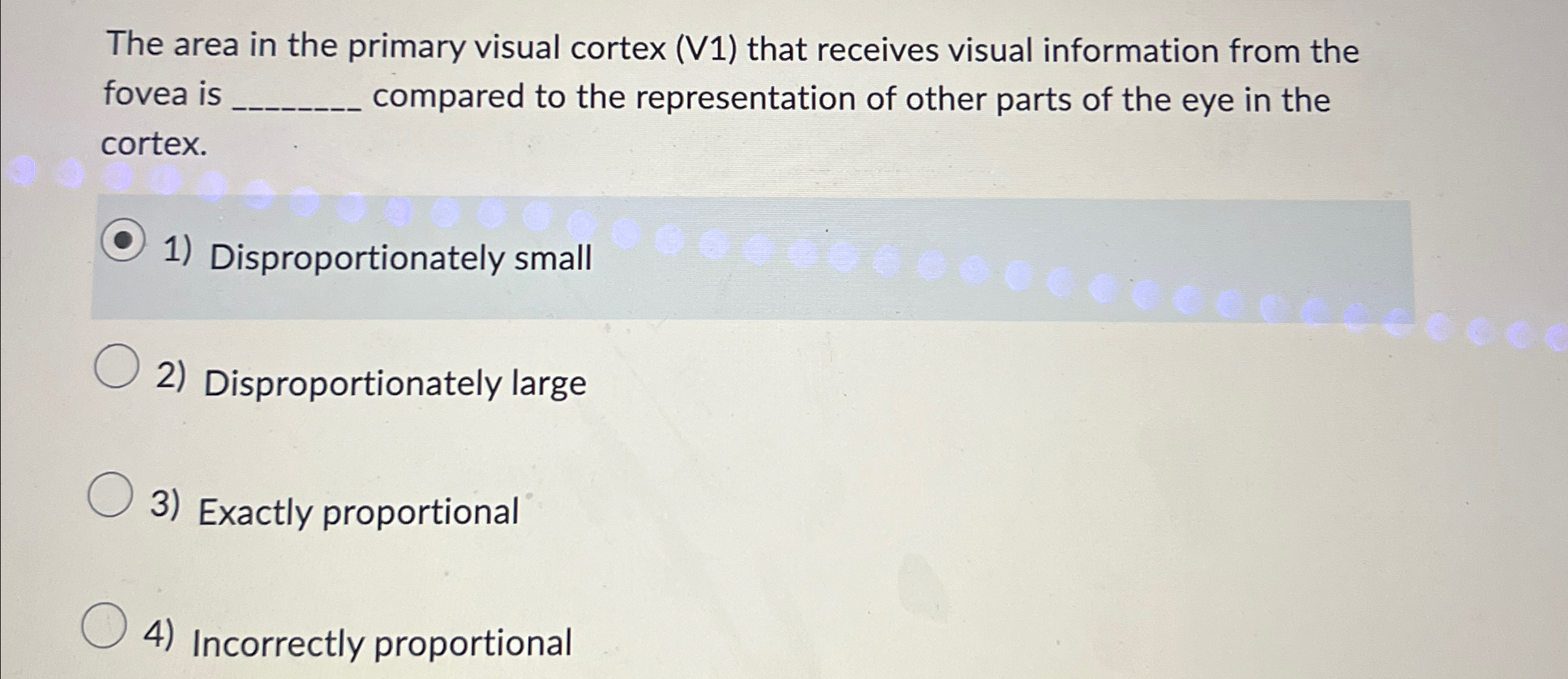 Solved The area in the primary visual cortex (V1) ﻿that | Chegg.com