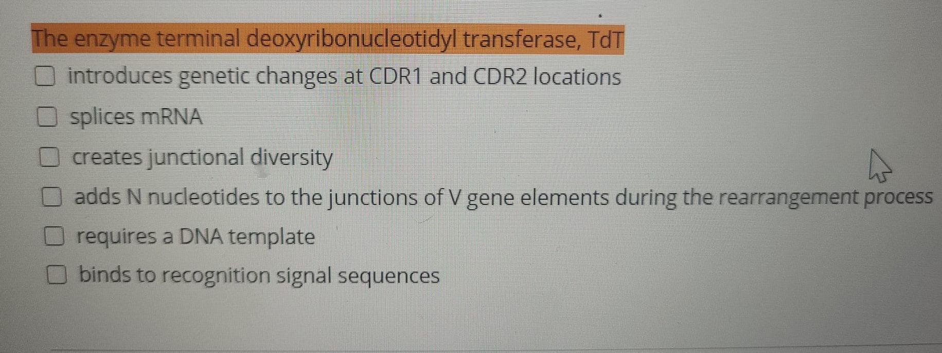 Solved The enzyme terminal deoxyribonucleotidyl transferase, | Chegg.com