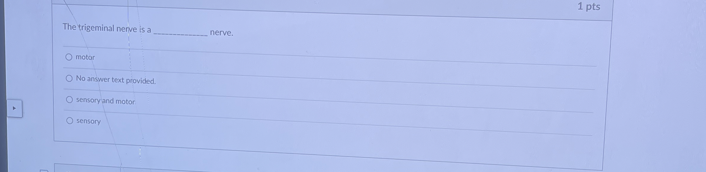 Solved 1 ﻿ptsThe trigeminal nerve is a q, ﻿nerve.motarNo | Chegg.com