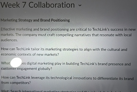 Solved Week 7 ﻿CollaborationMarketing Strategy and Brand | Chegg.com