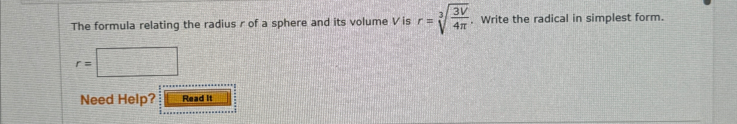 Solved The formula relating the radius r ﻿of a sphere and | Chegg.com