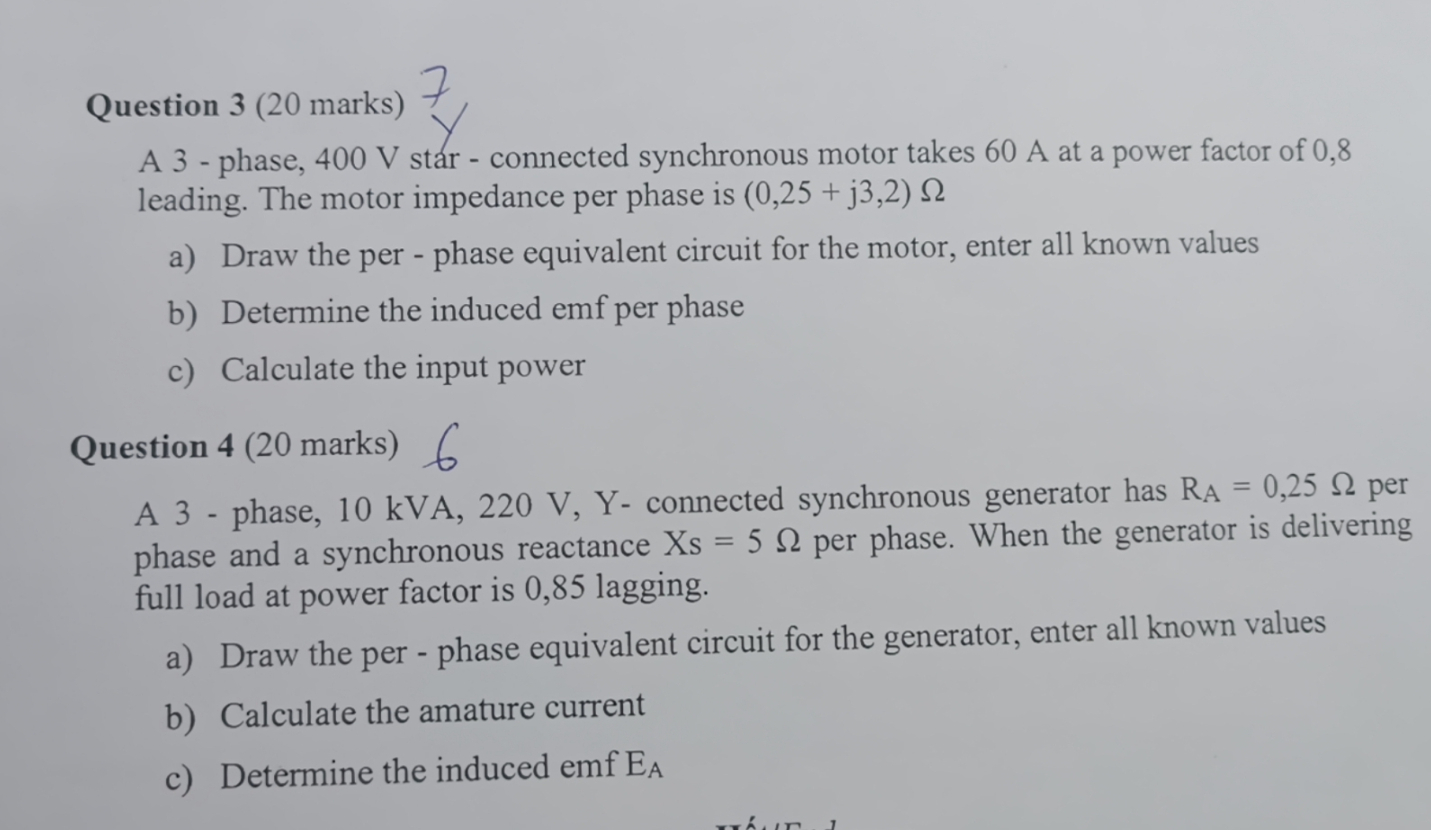 Solved Question 3 ﻿A 3 - ﻿phase, 400V ﻿star - ﻿connected | Chegg.com