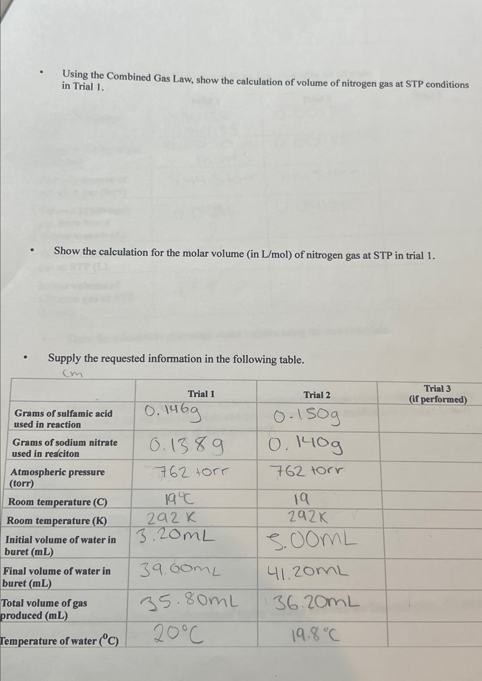 Solved Using the Combined Gas Law, show the calculation of | Chegg.com