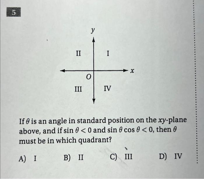 Solved If θ is an angle in standard position on the xy-plane | Chegg.com