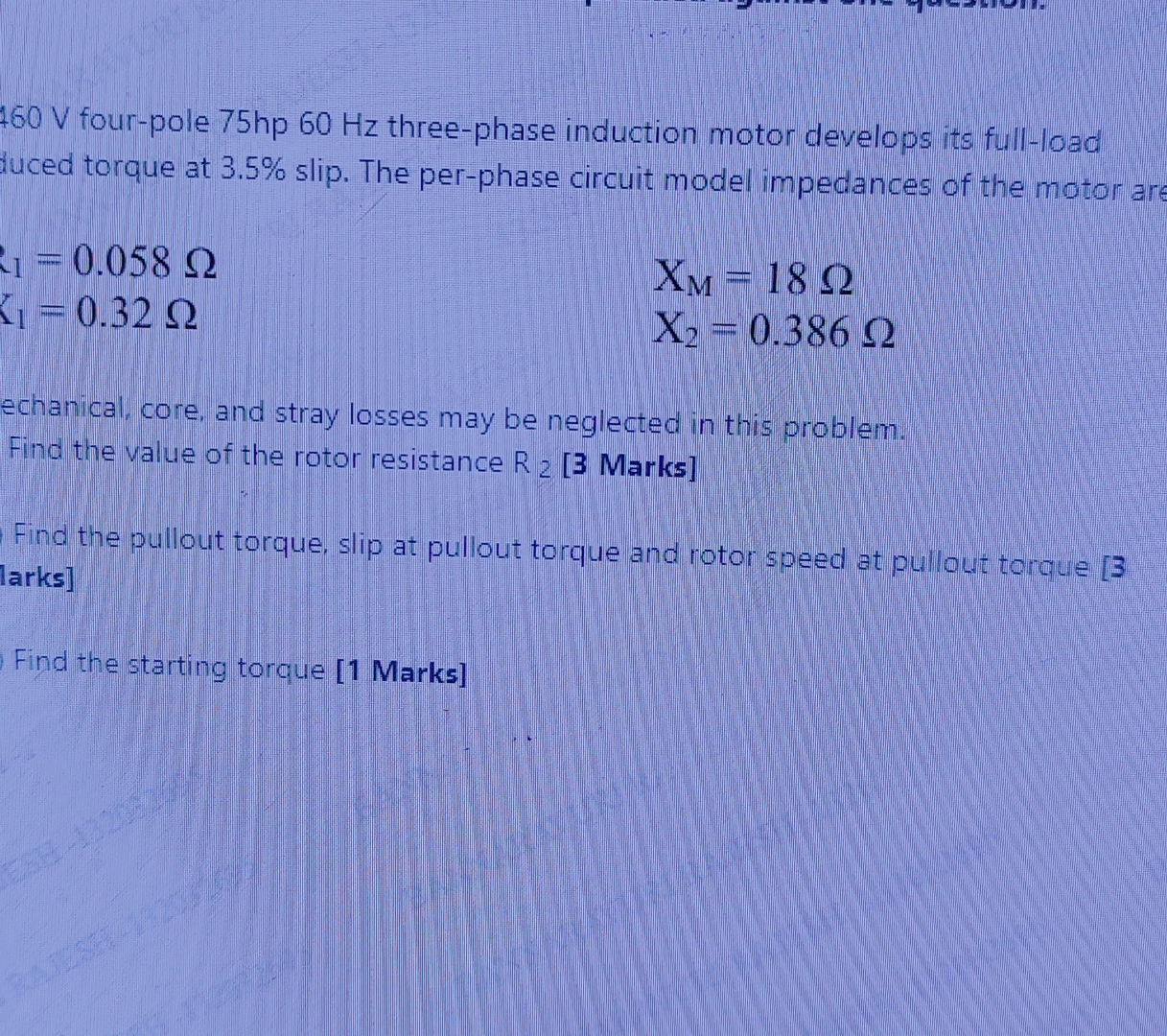 Solved 160V ﻿four-pole 75hp60Hz ﻿three-phase induction motor | Chegg.com