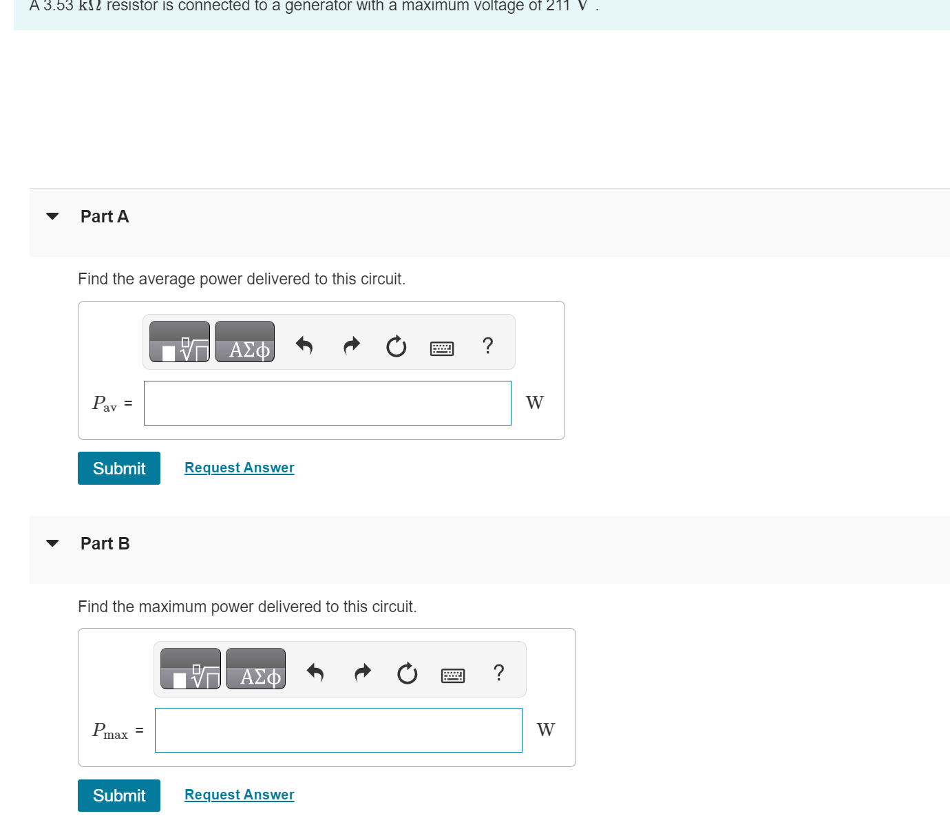 Solved A 3.53kΩ ﻿resistor is connected to a generator with a | Chegg.com